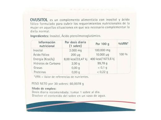 Ovusitol 30 Sobres – Complemento Alimenticio para Mejorar la Ovulación ...